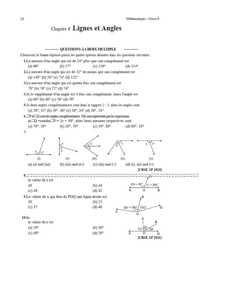 Questions sur les Lignes et Angles en Mathématiques | PDF | Triangle ...