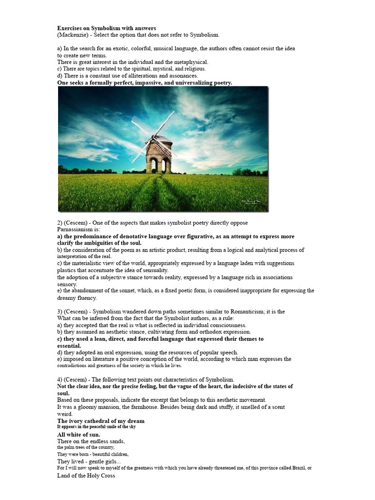 Exercises on Symbolism with answer key | PDF | Poetry