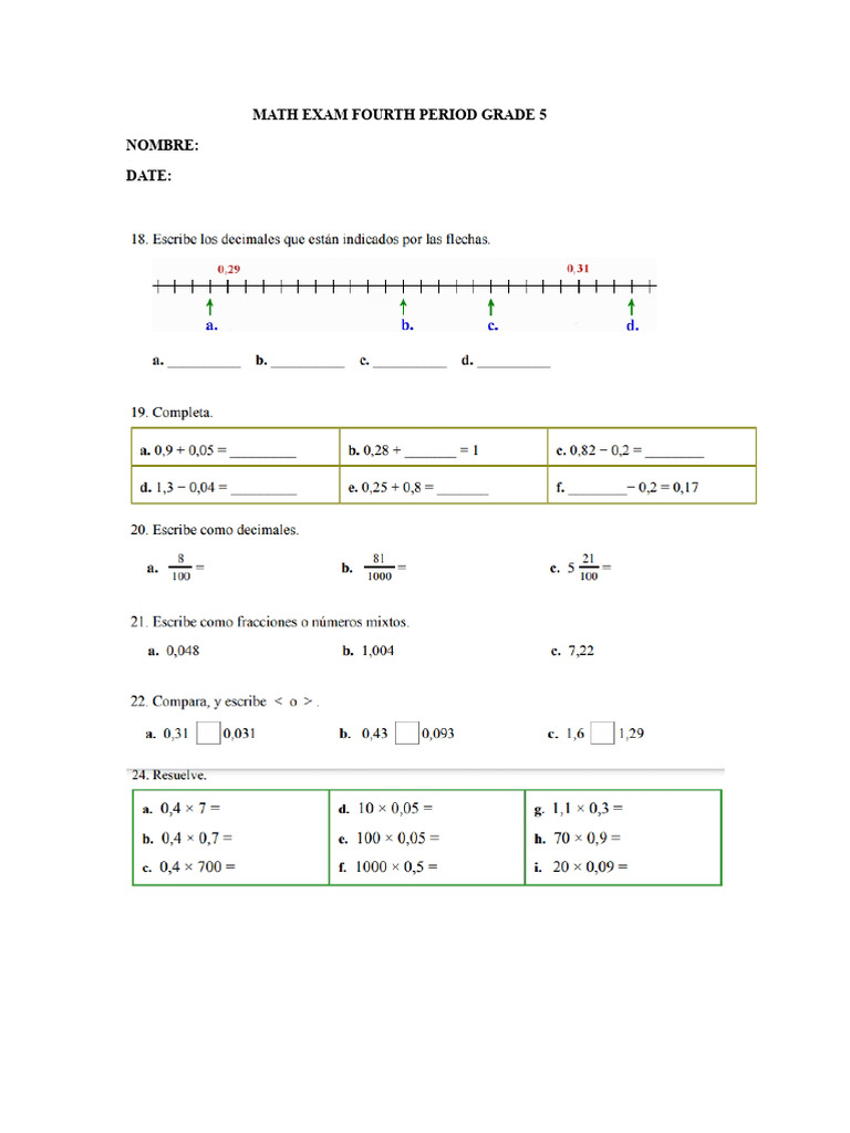 Math Exam Period 4 Grade 5 | PDF