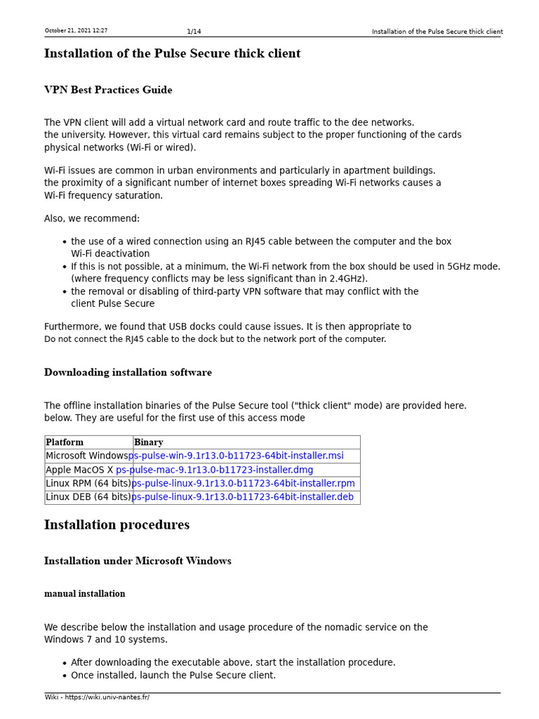 Pulse Secure Client Installation Guide | PDF | Windows 10 | Microsoft ...