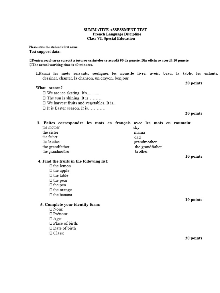 Summative Test For Sixth Grade | PDF