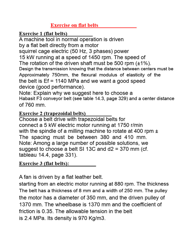 Corrected Exercise on Flat Belts | PDF