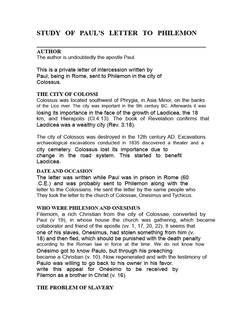 Paul's Letter to Philemon Explained | PDF | Epistle To Philemon | Paul ...