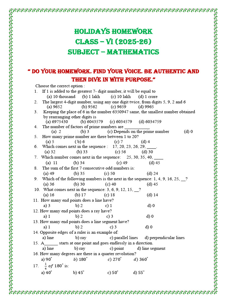 Holidays Homework Grade Vi | PDF | Triangle | Classical Geometry