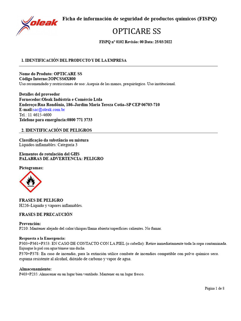 Fispq 0102 Opticare SS R00 | PDF | Mutagénesis | Solvente