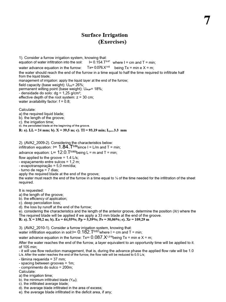 Furrow Irrigation Calculations Guide | PDF | Irrigation | Hydrology
