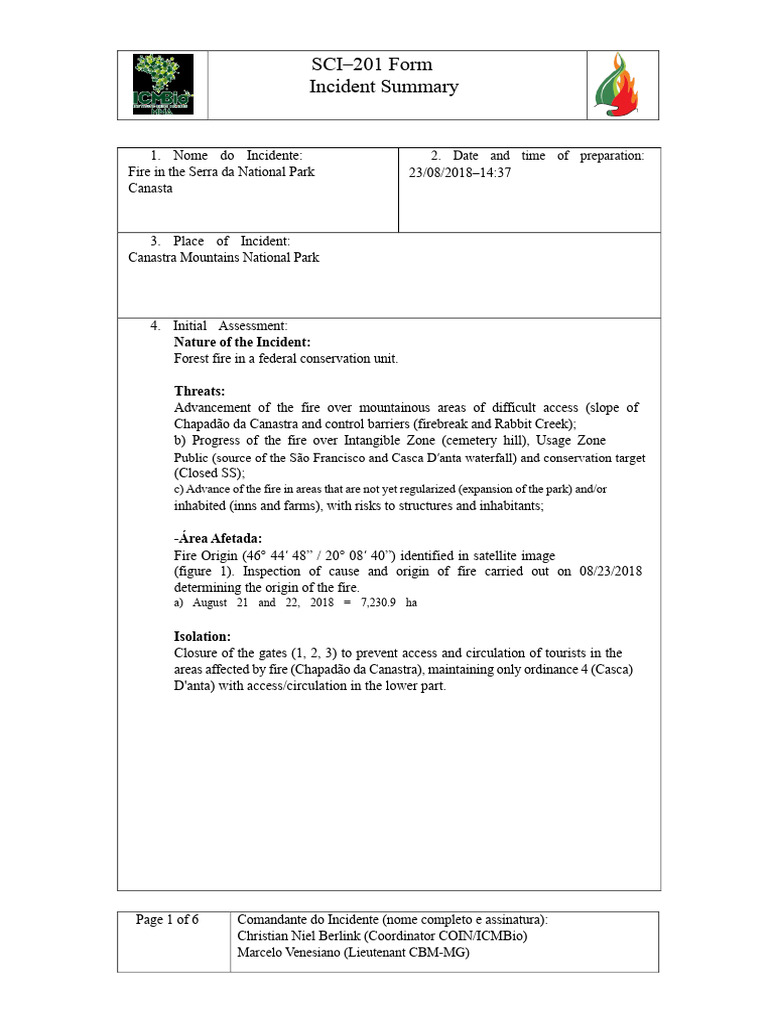 Serra da Canastra Fire Incident Report | PDF | Firefighter | Fires