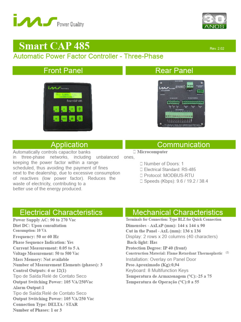 Smart CAP 485 Rev. 2.02 Automatic Power Factor Controller - Three-Phase ...