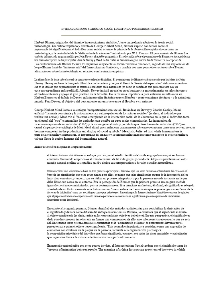 El Interaccionismo Simbólico Según Herbert Blumer | PDF | Pensamiento ...