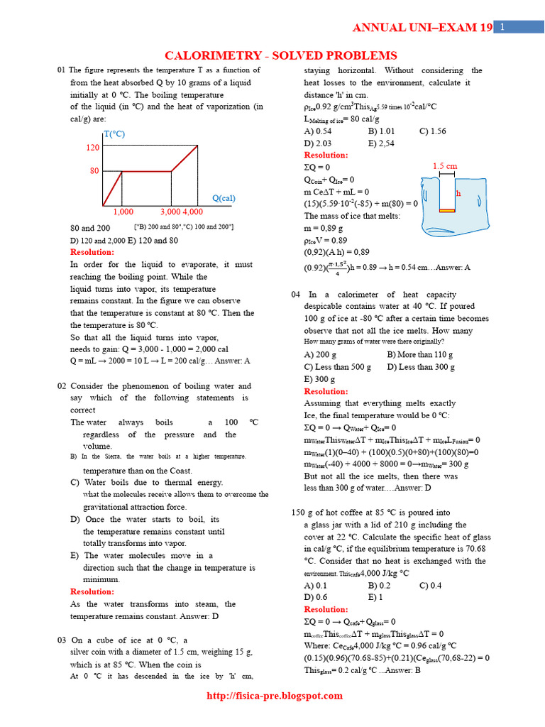 Solved Exercises in Physics Calorimetry | PDF | Water | Heat