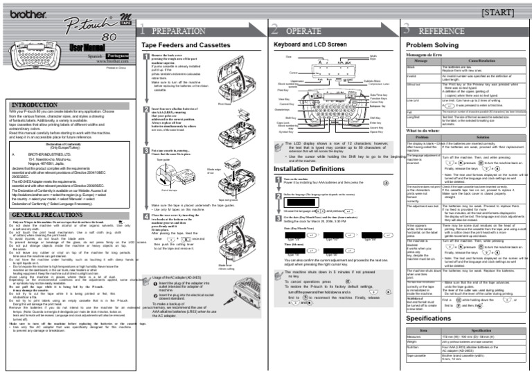 Brother P-Touch 80 User Manual | PDF | Computer Keyboard | Compact Cassette