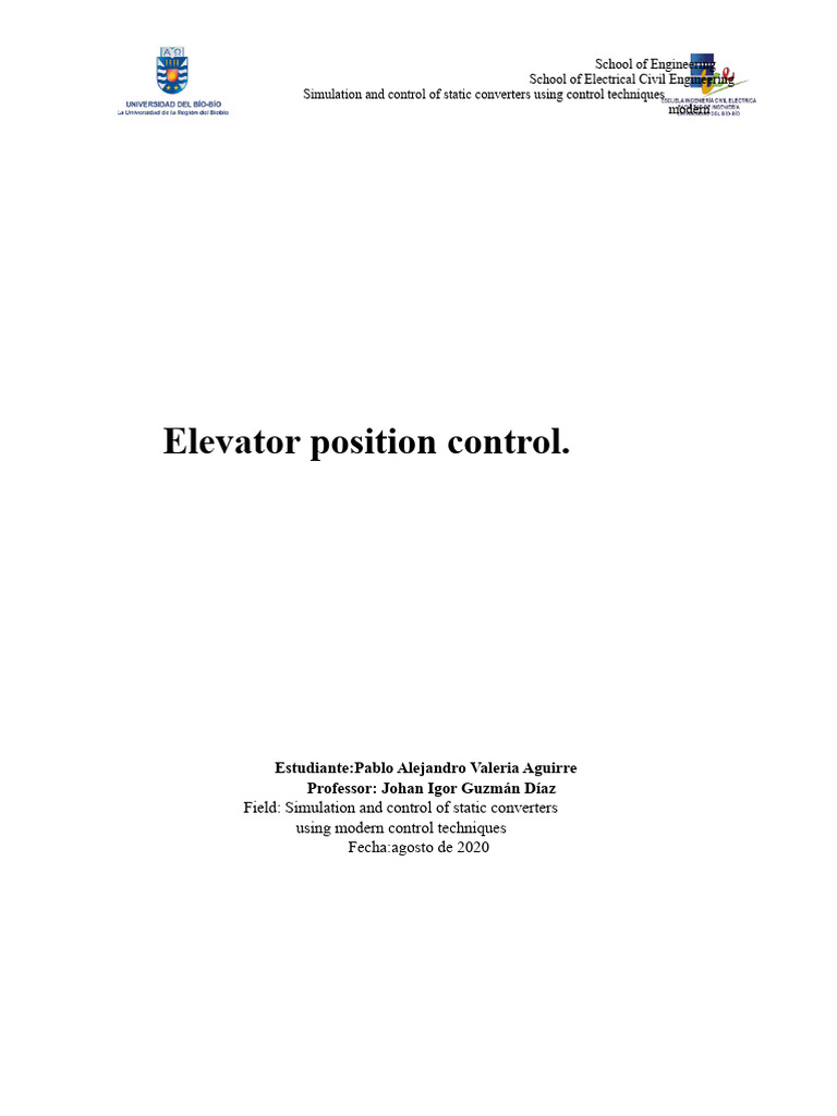 Elevator Position Control | PDF | Electric Motor | Eigenvalues And ...