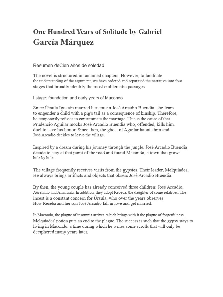 García Márquez: One Hundred Years of Solitude by Gabriel | PDF | Novels