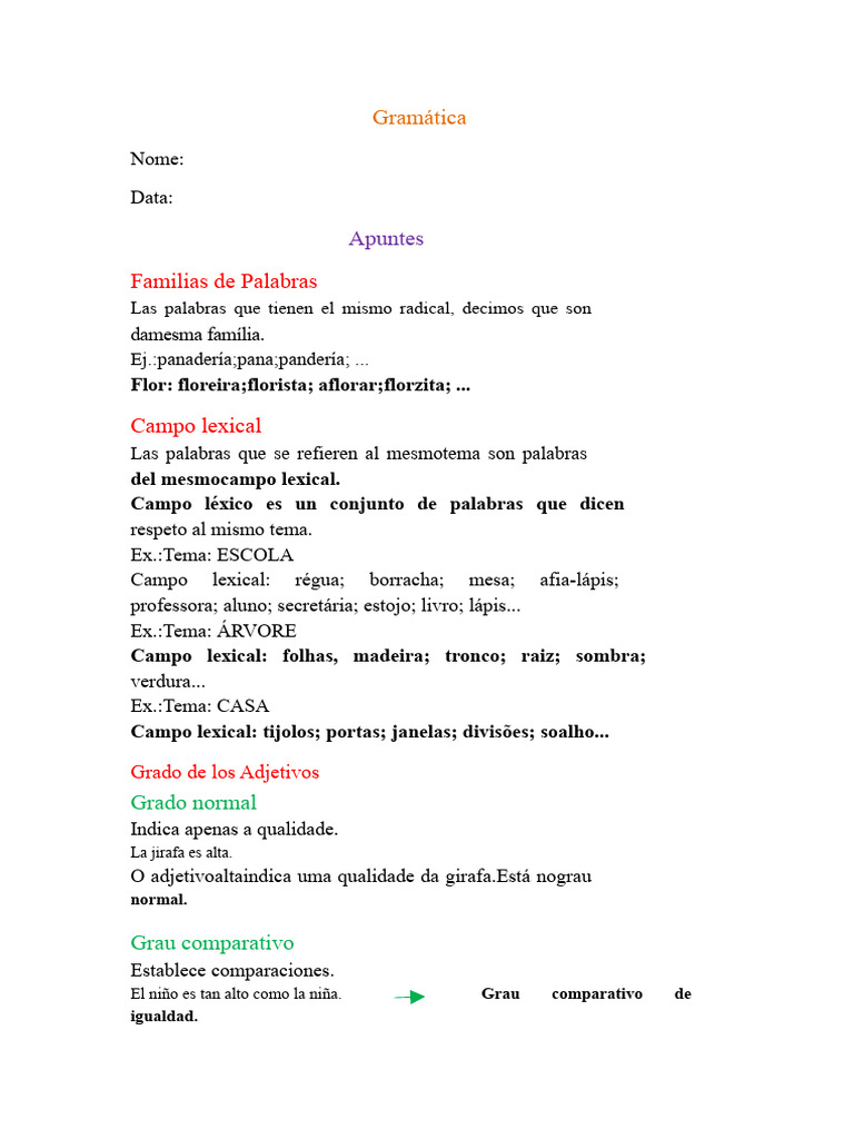 Gramática: Palabras y Estructuras Básicas | PDF | Género gramatical | Verbo