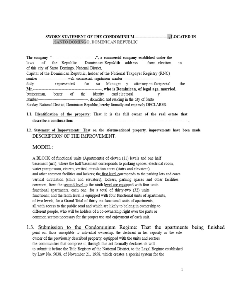Sworn Statement for Santo Domingo Condominium | PDF | Condominium ...