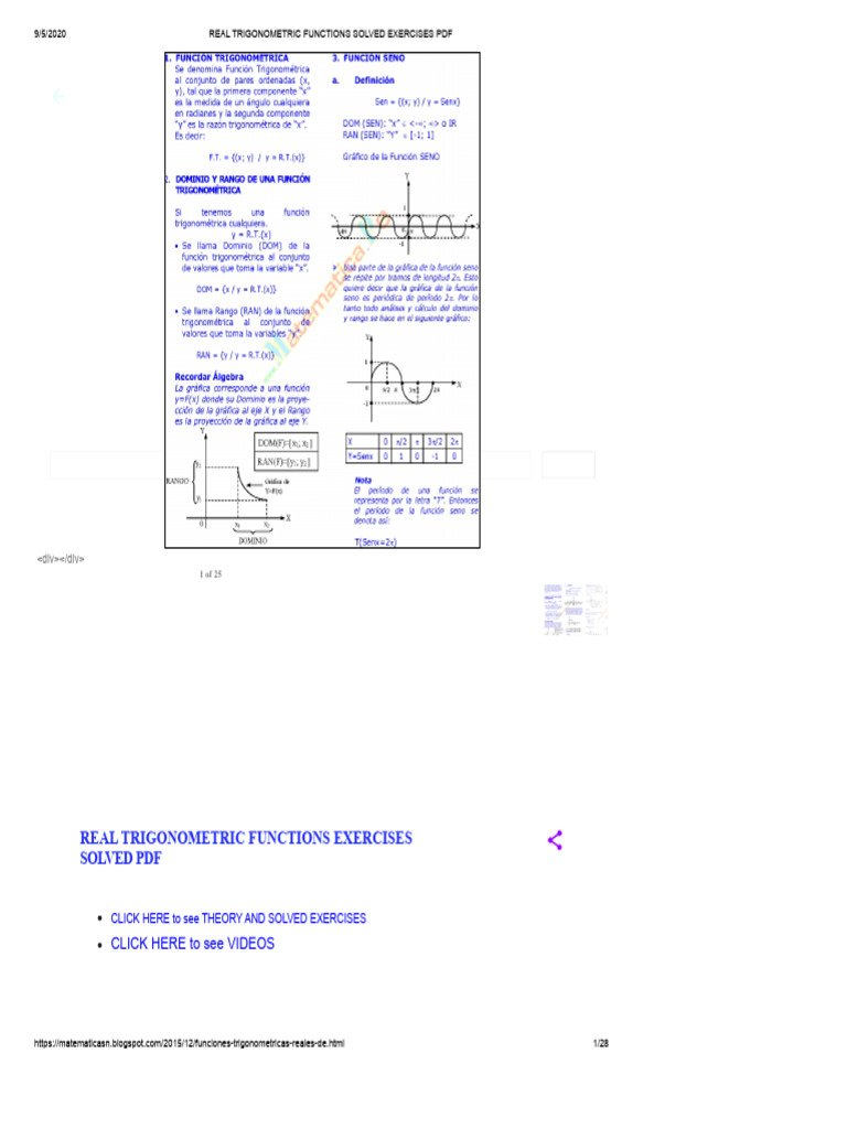 1-REAL TRIGONOMETRIC FUNCTIONS SOLVED EXERCISES PDF | PDF | Trigonometric Functions | Function ...