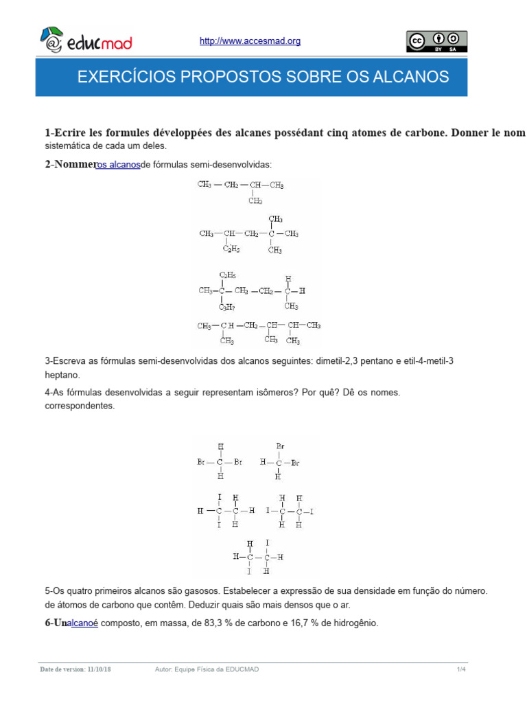 Exercícios Sobre Os Alcano | PDF | Alcano | Motores