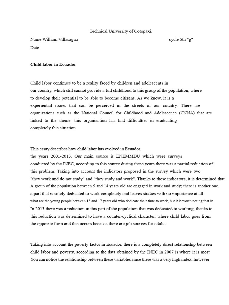 Child Labor Essay | PDF | Poverty | Poverty & Homelessness
