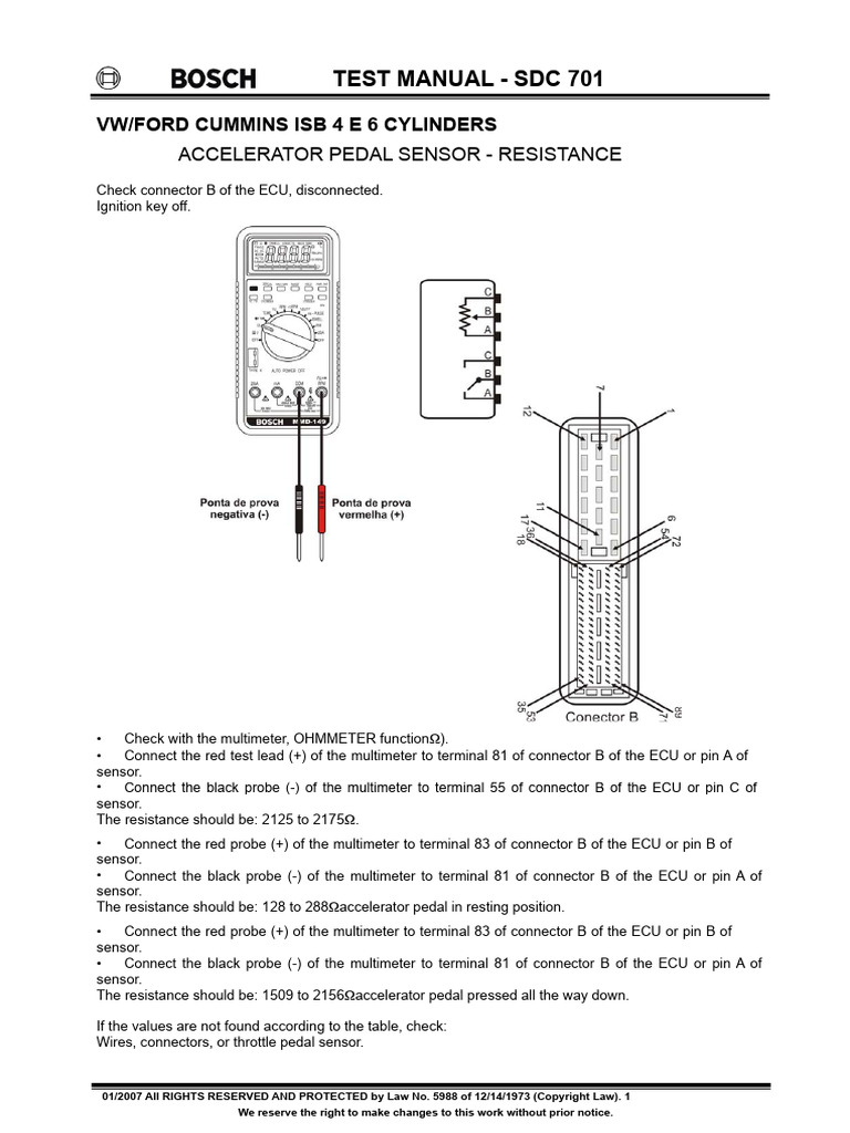 SDC 701 Test Manual: Sensor Resistance Checks | PDF | Electrical ...