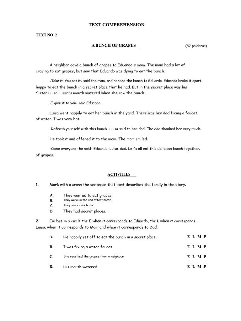 Text Comprehension_2 Second Grade | PDF | Grape