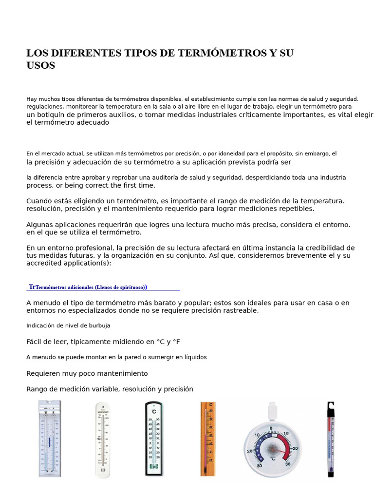 Tipos de termómetros y sus aplicaciones | PDF | Termómetro | Sensor