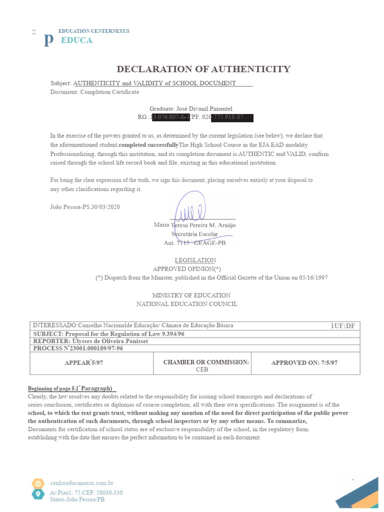Authenticity Declaration for Graduate Certificate | PDF | Justice ...