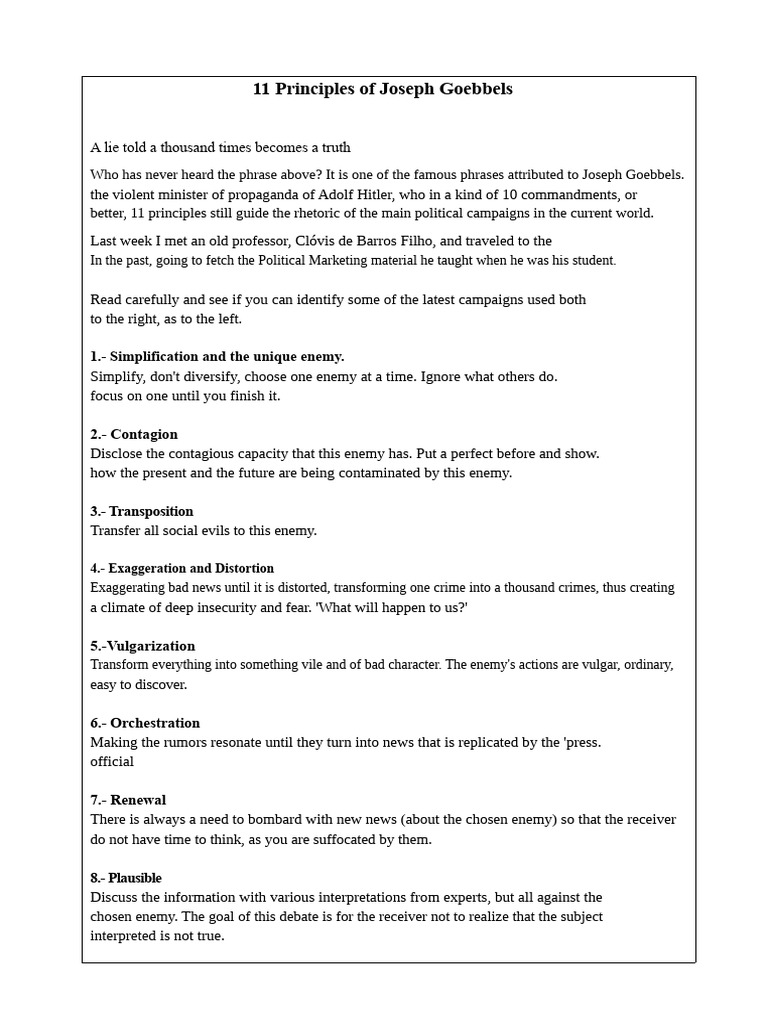 11 Principles of Joseph Goebbels | PDF | Joseph Goebbels