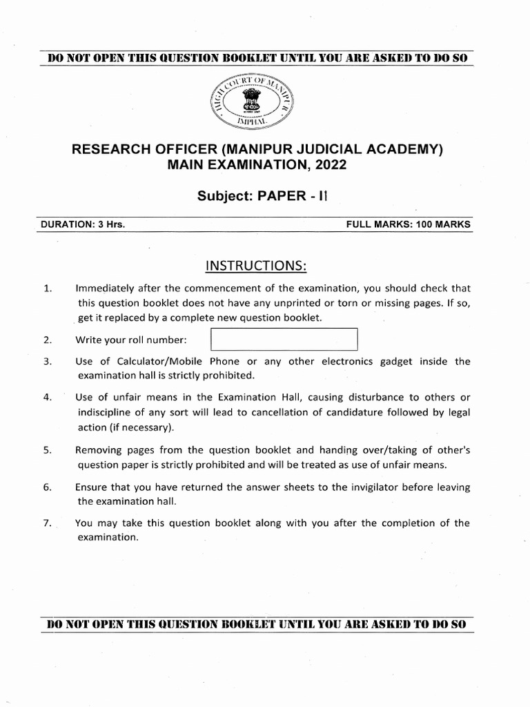 Research Officer MJA Main Exam 2022 Paper-II Question | PDF | Criminal ...