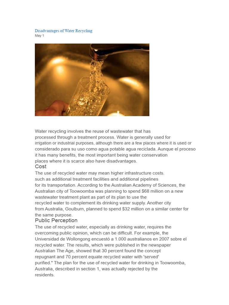 Disadvantages of Water Recycling Explained | PDF | Reclaimed Water ...