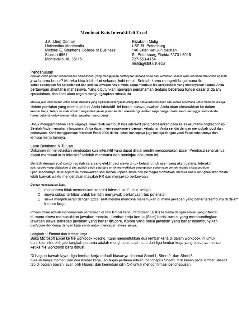 Membuat Kuis Interaktif di Excel | PDF