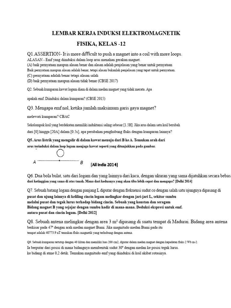 Lembar Kerja Induksi Elektromagnetik | PDF