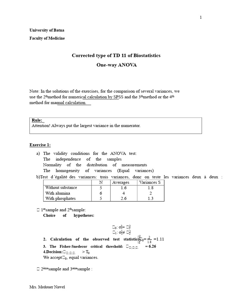 One-Way ANOVA Biostatistics Guide | PDF | Analysis Of Variance | Variance
