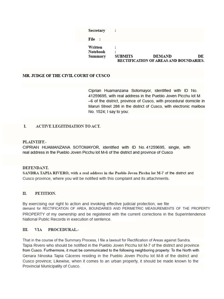 Demand 2 For Rectification of Areas and Boundaries | PDF | Lawsuit ...