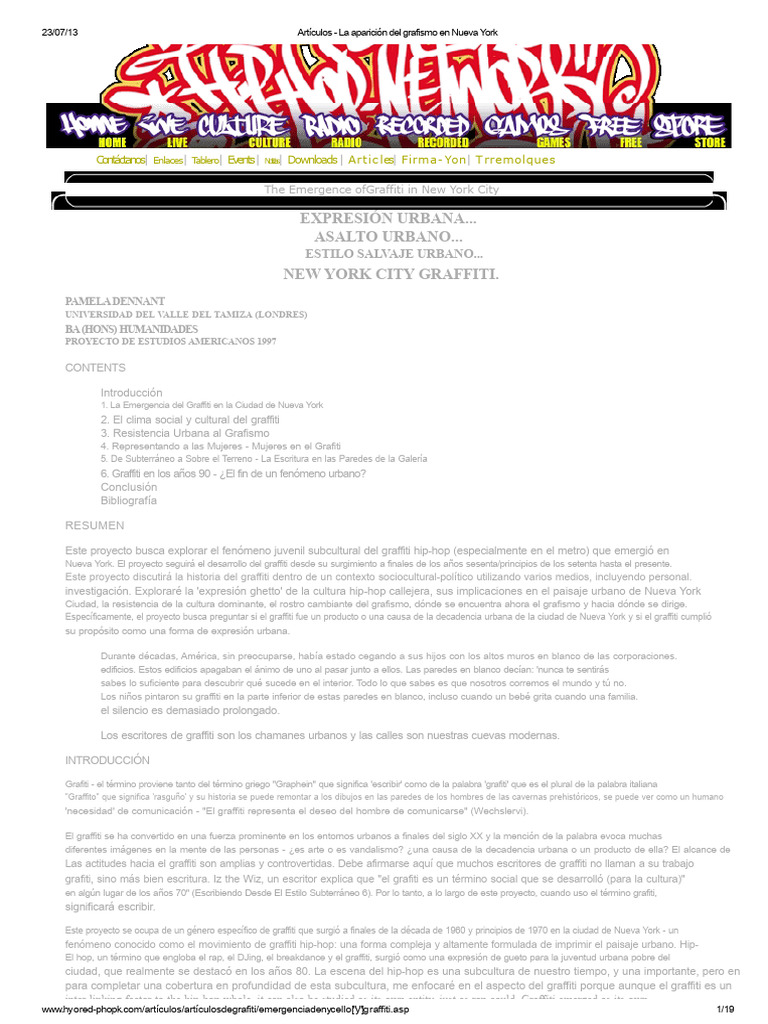Artículos - La aparición del graffiti en la ciudad de Nueva York | PDF ...