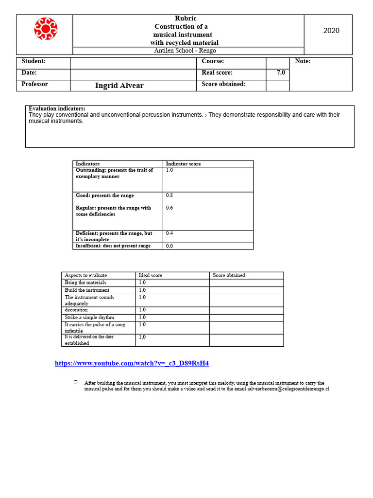 Recycled Instrument Project Rubric | PDF | Musicology