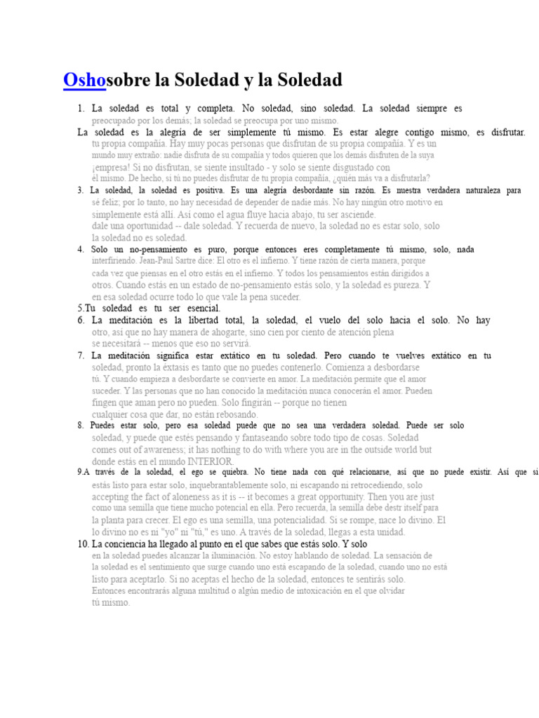 Osho Sobre La Soledad y La Soledad | PDF | Soledad | Amor