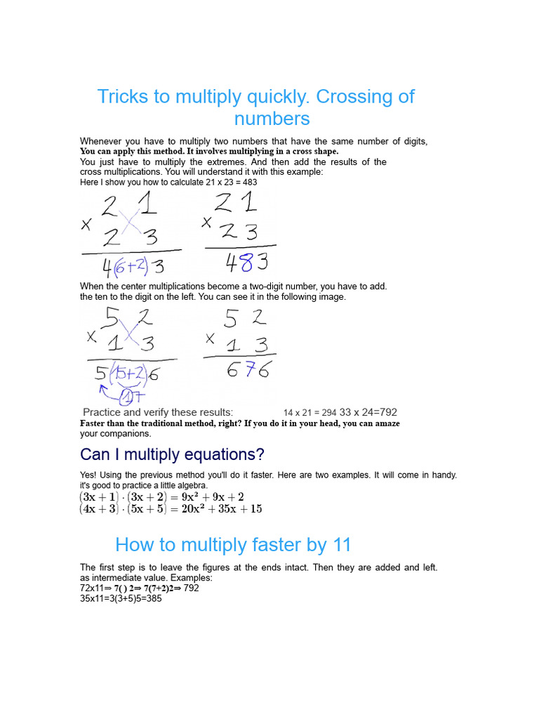 Tricks for Quick Multiplication | PDF | Multiplication | Mathematics
