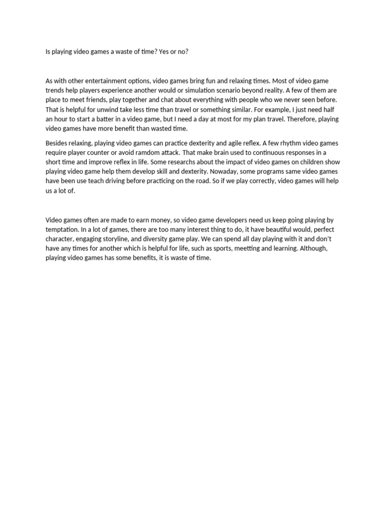 Is Playing Video Games A Waste of Time | PDF