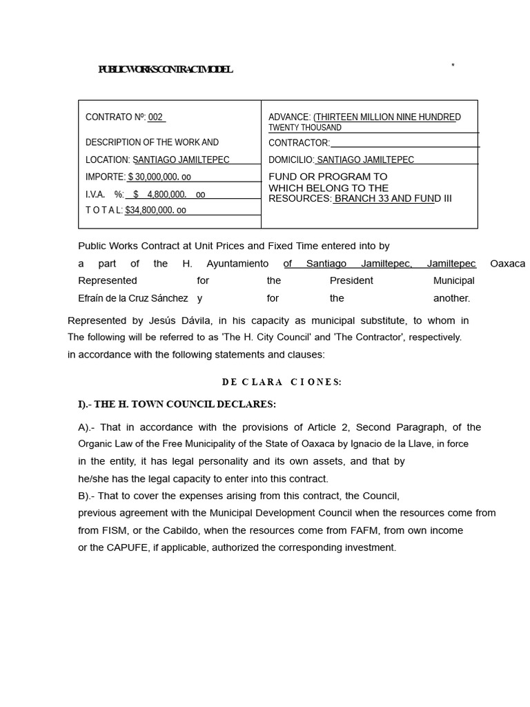 Public Works Contract Model for Oaxaca | PDF | Employment ...