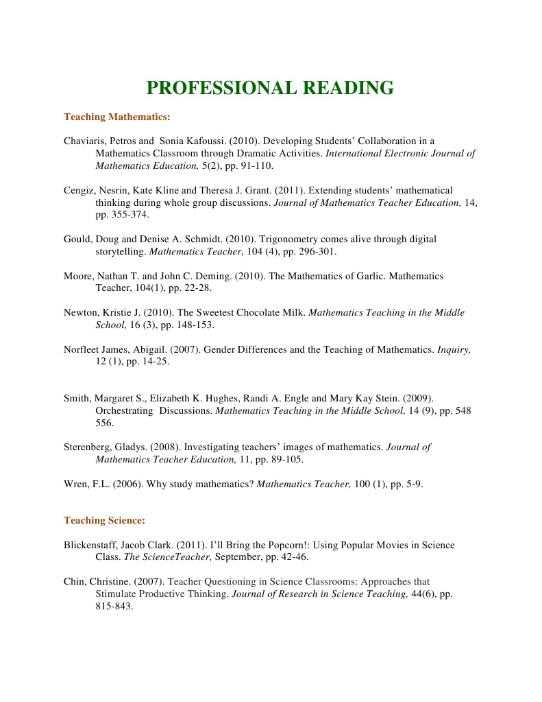 Professional Reading: Teaching Mathematics | PDF | Inquiry Based ...