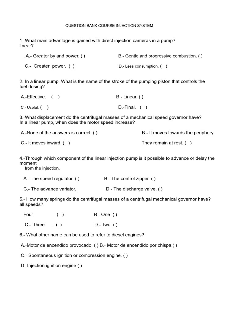 Question Bank Injection System | PDF | Diesel Engine | Fuel Injection