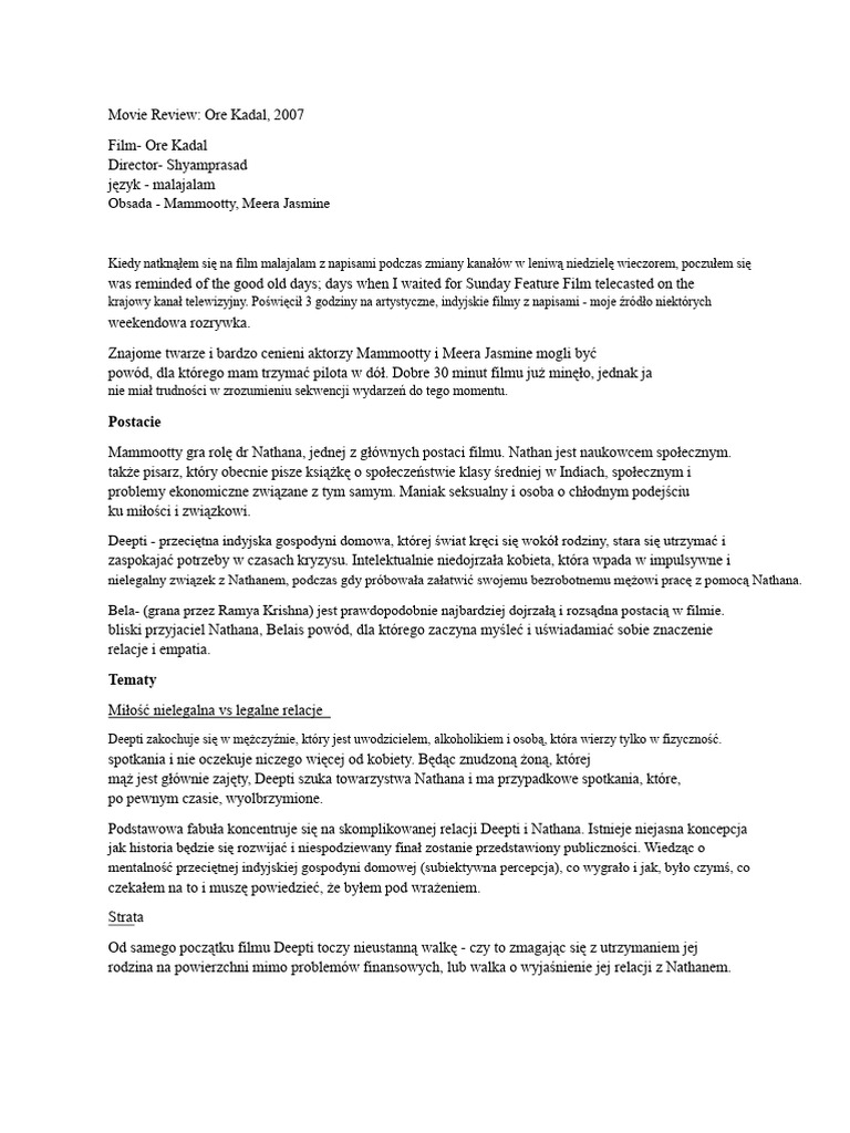 Ore Kadal - Recenzja | PDF