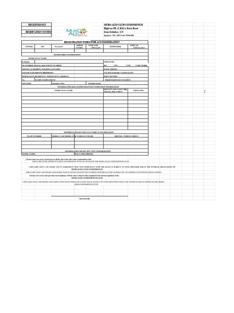 Check-In Form Model Condominium | PDF | Road Transport | Land Transport