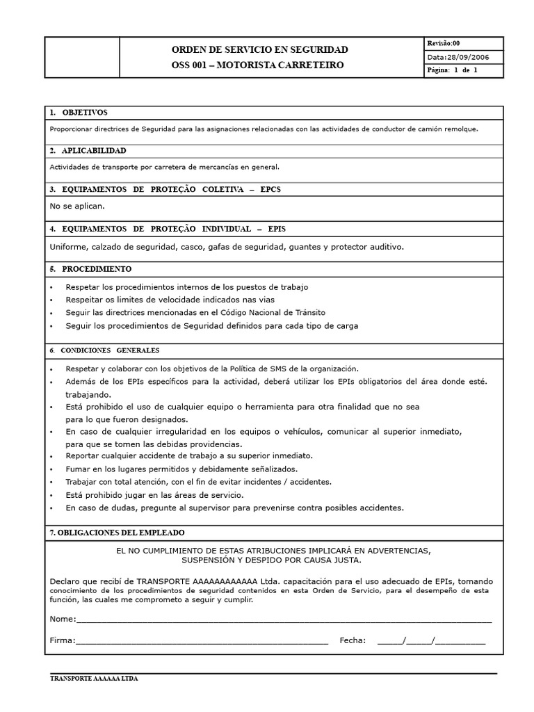 OSS 001 - Conductor de Camión Modelo | PDF | Camión | Transporte