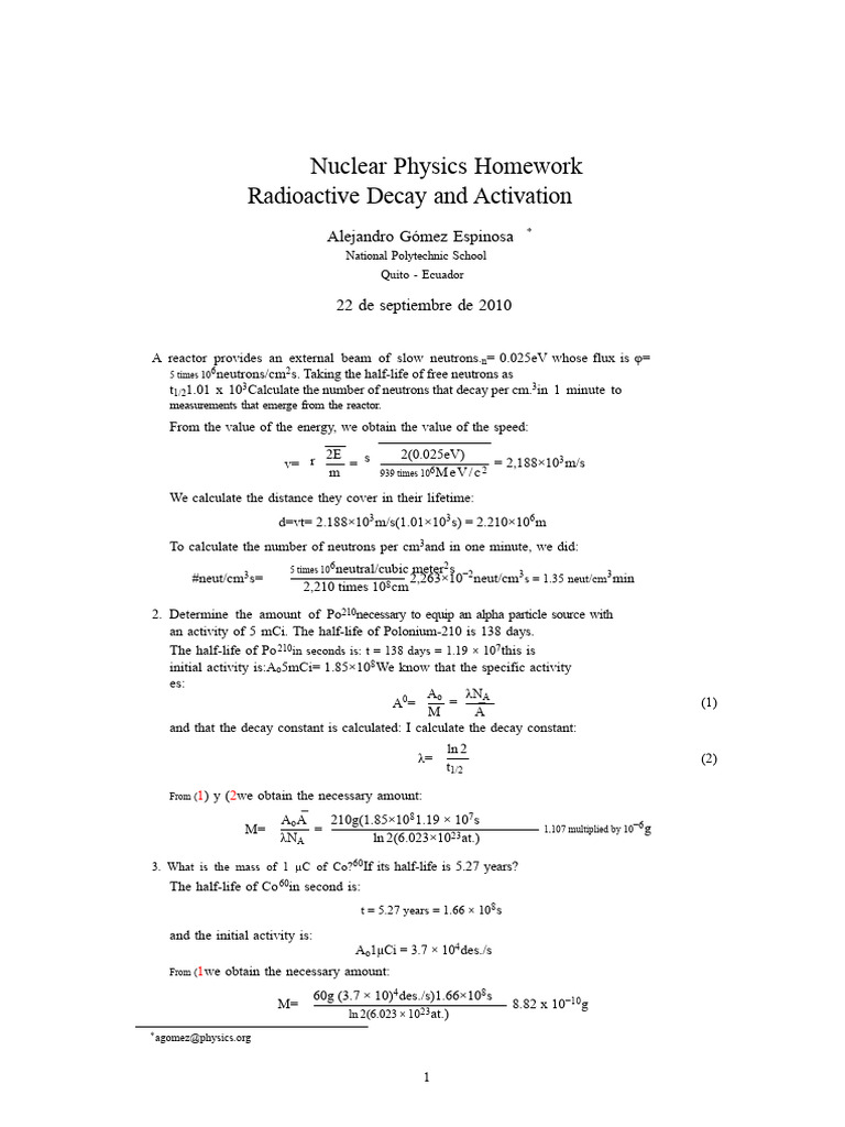 Nuclear Physics Exercises 2 | PDF | Radioactive Decay | Neutron