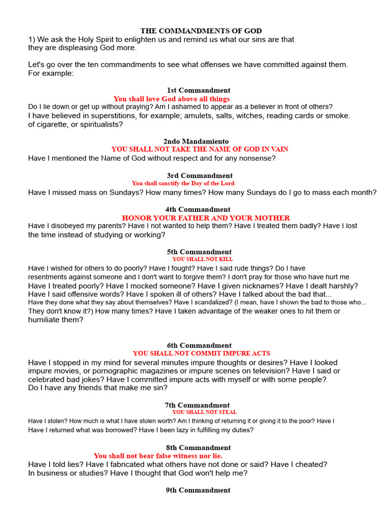 The 10 Commandments and Conscience Exam.doc | PDF | Ten Commandments | Sin