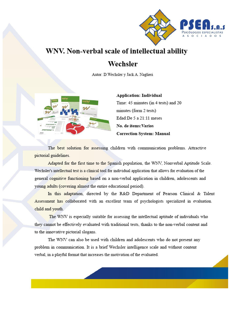 WNV-Non-Verbal-Intellectual-Aptitude-Scale-of-Wechsler-PEARSON | PDF ...