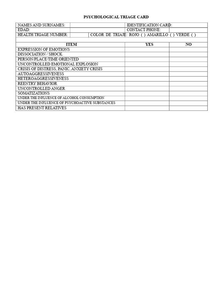Psychological Triage Card | PDF