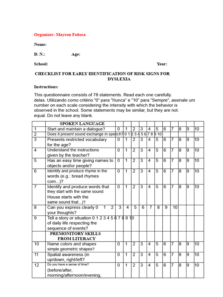 3 DYSLEXIA CHECKLIST | PDF | Dyslexia | Linguistics