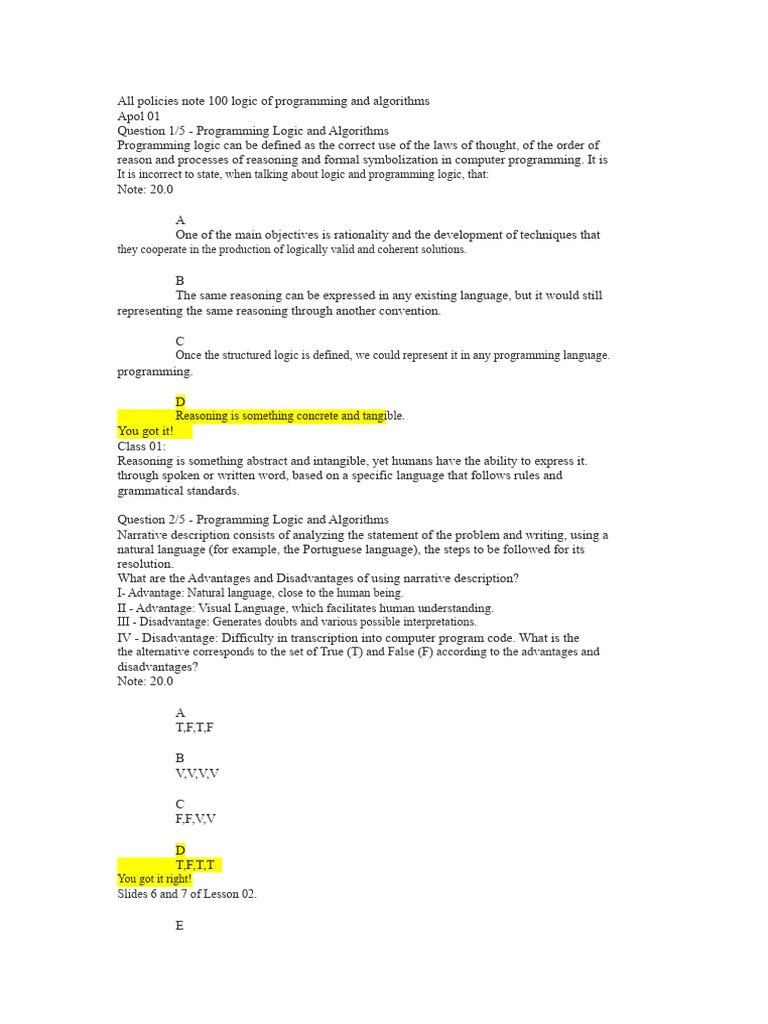 All The Apologies Note 100 Programming Logic and Algorithms | PDF ...